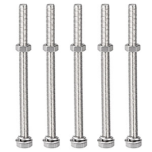 uxcell M8 x 120mm Hex Head Screws Bolts, Nuts, Flat & Lock Washers Kits, 304 Stainless Steel Fully Thread Hexagon Bolts 5 Sets