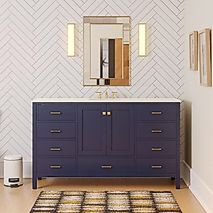Kitchen Bath Collection Horizon 60-inch Single Bathroom Vanity (Engineered White/Royal Blue): Includes Royal Blue Cabinet with Engineered White Countertop and White Ceramic Sink