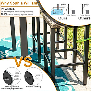 Sophia & William Outdoor Patio Bar Stools Set of 4, Counter Height Backless Rattan Wicker Bar Chairs with Adjustable Feet Mats, Patio Furniture with Metal Frame for Patio Kitchen Dining, 26.4" H