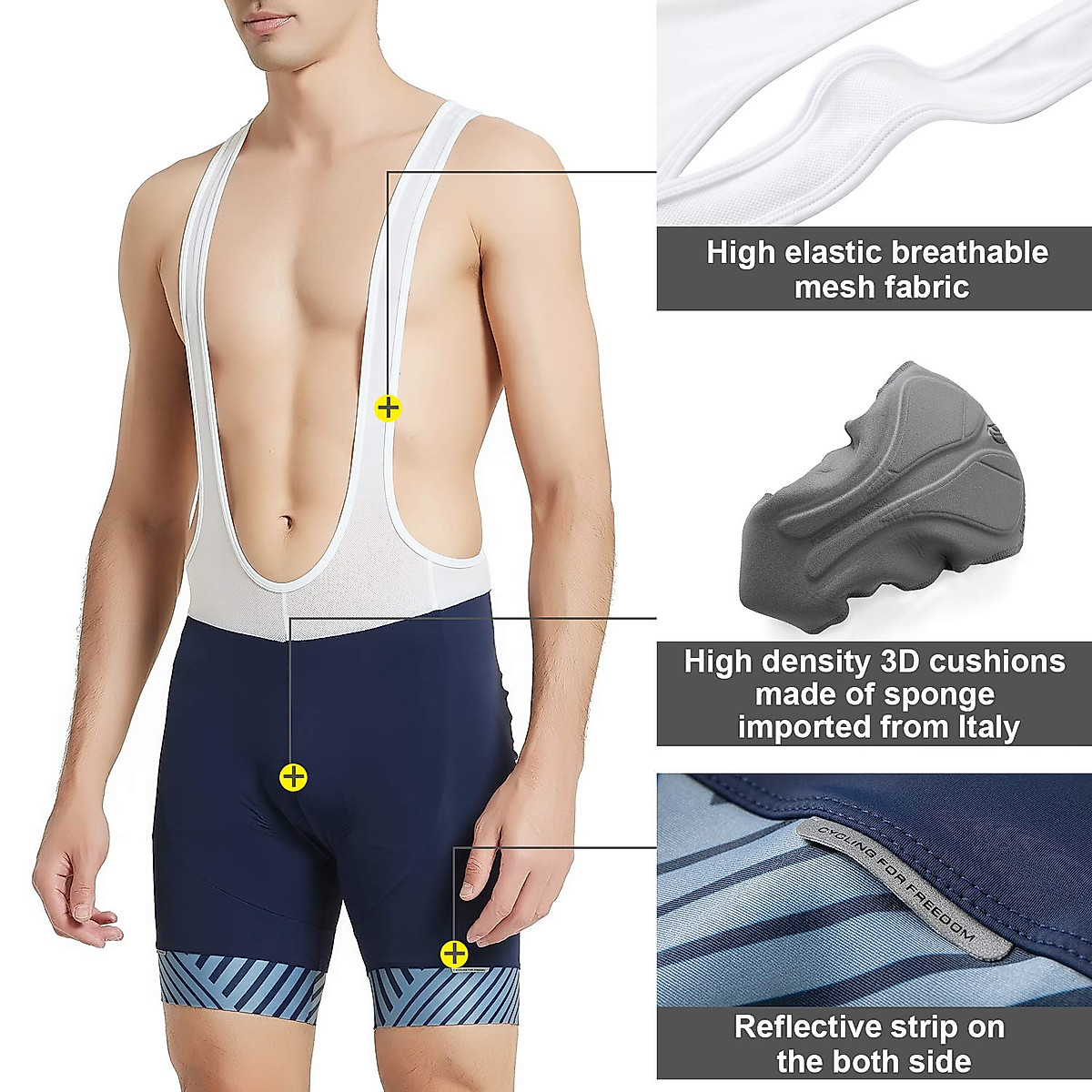 Santic Mens Cycling Bib Shorts Padded Cycle Bib Tights Mens Padded Biking Shorts Breathable Lightweight Navy L