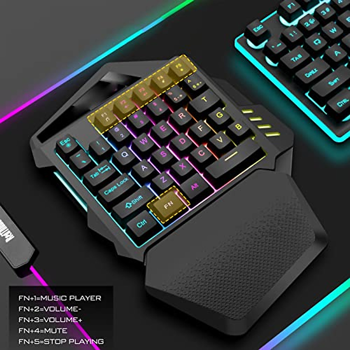 One Handed Gaming Keyboard, RGB Backlit 35 Keys Portable Mini Gaming Keypad with 2.4G Receiver Plug and Play Mechanical Gaming Keyboard for PC Gamer