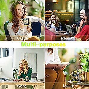 YURROAD Chinese Dragon Pattern Tea-Mug with Strainer Infuser and Lid and Saucer Ceramic Tea Mug Convenient System Chinese Porcelain Personal Tea Cup 13.5oz(400ml) - DARK GREEN TC400