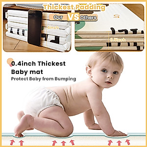 Baby Play Mat, Extra Large Folding Baby Crawling Mat, Waterproof Reversible Playmat Foam Non Toxic Anti-Slip Portable Kids Play Mat for Infant, Toddler (Animal World, 70in*78in*0.4in)