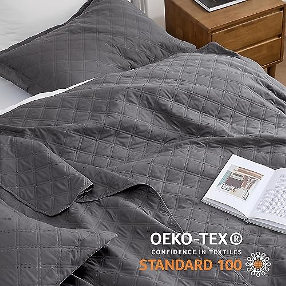 Bedsure King Size Quilt Set - Soft Ultrasonic Quilt King Size - Diamond Bedspread King Size - Lightweight Bedding Coverlet for All Seasons (Includes 1 Grey Quilt, 2 Pillow Shams)