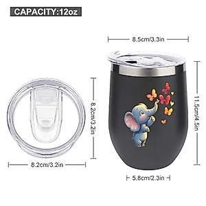 Butterfly Elephant Insulated Tumbler with Lid Stainless Steel Coffee Mug Cute Wine Tea Water Cup Black-style