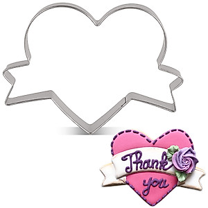 LILIAO Wedding Heart with Ribbon Cookie Cutter Fondant Biscuit Cutter for Birthday/Valentine's Day/Mother's Day/Baby Shower - 4 x 2.8 inches - Stainless Steel