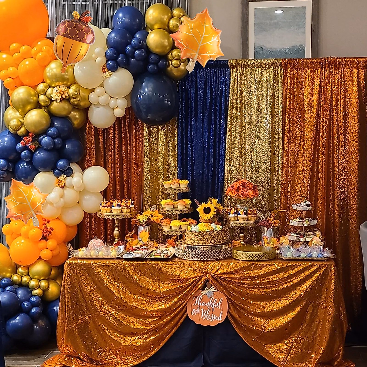 Fall Thanksgiving Balloon Garland Arch Kit, Navy Blue Metallic Gold Orange Ivory White Balloon Garland Kit for Fall Thanksgiving Autumn Birthday Fall Little Pumpkin Baby Shower Party Decorations