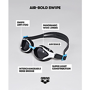 ARENA Unisex Adult Air-Bold Swipe Anti-Fog Training Swim Goggles for Men and Women Cushioned Seals Superior Comfort Non-Mirror Lens, Smoke/Dark Olive/Black