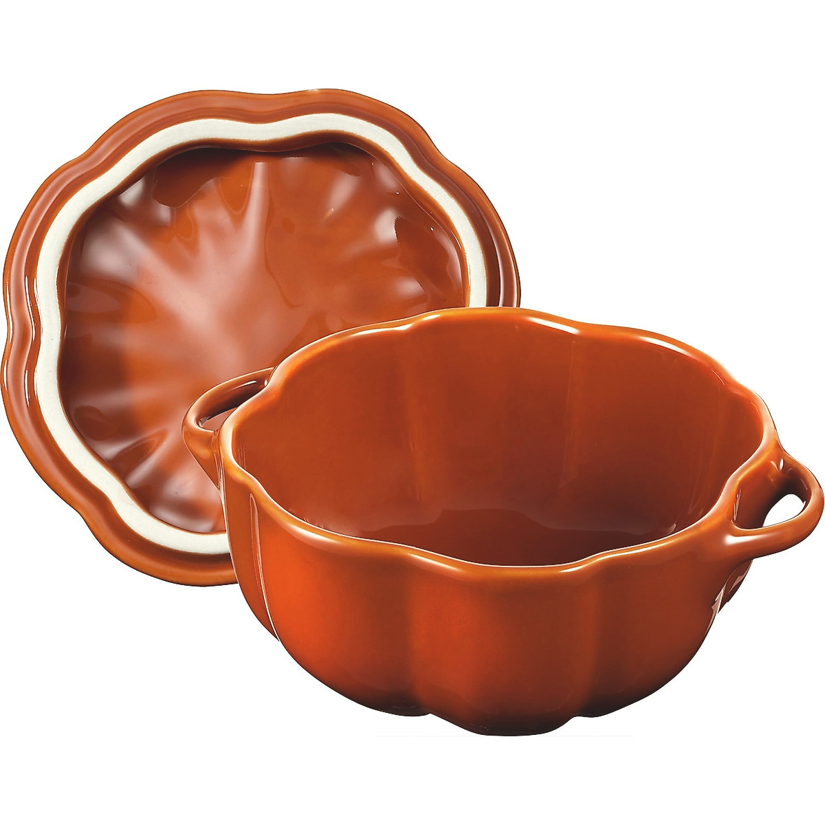 STAUB 0.5-qt Petite Ceramic, Oven & Stove Safe up to 572°F, Pumpkin Dish, Baking , Candy Dish, Burnt Orange