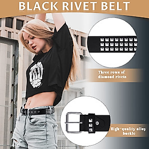 Syhood 3 Pieces Studded Belt Punk Rivet Double Grommet Belt Faux Leather Gothic Goth Black for Men Women Gift