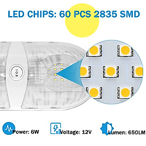 Miady RV Interior Light 650 Lumens 12V RV LED Ceiling Dome Light with ON/Off Switch for Car/RV/Trailer/Camper/Boat, Natural White 4000-4500K, 60X2835SMD (Pack of 5)