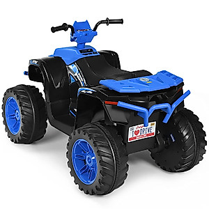 HONEY JOY 12V Ride On ATV, 4-Wheeler Battery Powered Toddler Quad, 2 Speeds, LED Headlights, Slow Start, Horn, Music, Treaded Tires, Electric Ride On Toy for Kids(Blue)
