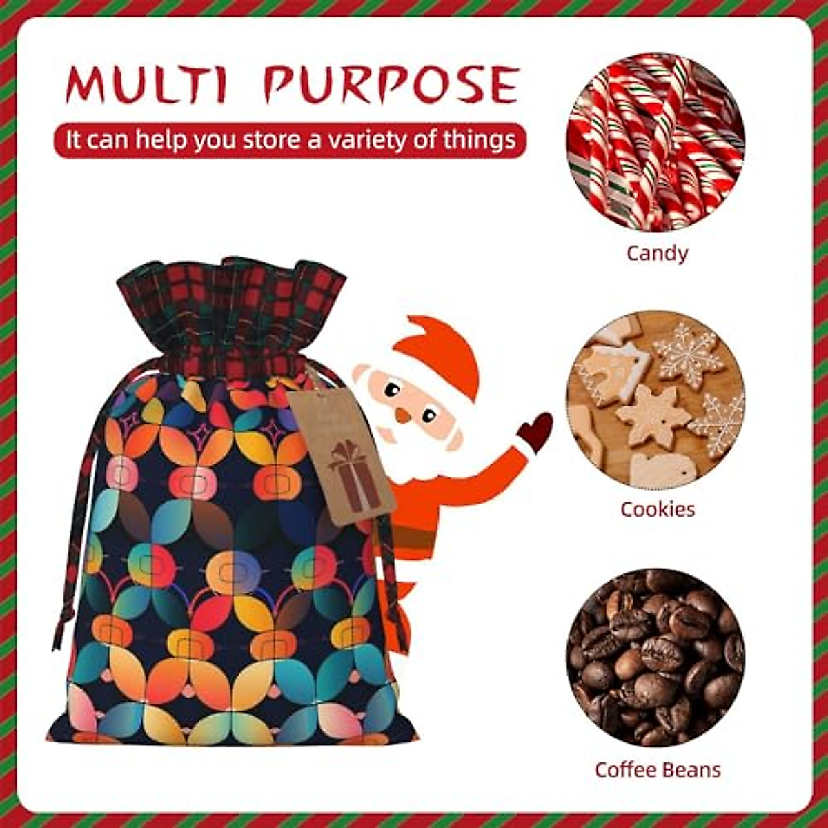 Christmas Gift Bags with Drawstring Burlap Gift Bags Abstract Pattern Christmas Linen Bags for Xmas Party Candy Bags with Cards Xmas Reusable Wrapping Bags Christmas Linen Treat Bags for Holiday