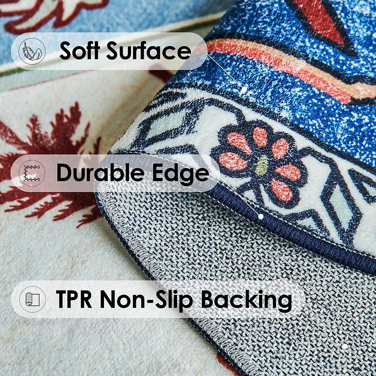 CHOSHOME Washable Rug 8x10 Vintage Boho Medallion Area Rugs with Non-Slip Backing Soft Stain Resistant Non-Shedding Low-Pile Floor Carpet Mat for Living Room Bedroom Kitchen Home Office,Red