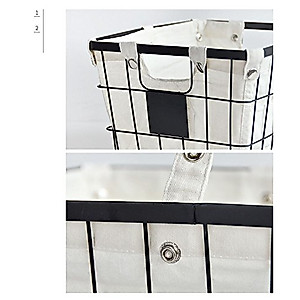 DODXIAOBEUL Handmade -Open Storage Bread Food Basket,Kitchen Cabinet and Pantry Storage Organizer Bin & Containers- Two Cut-Out Handles Wire Metal with Canvas Lining 13x10x7.5 Inches Black