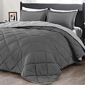 downluxe Queen Comforter Set - Charcoal and Grey Queen Comforter, Soft Bedding Comforter Sets for All Seasons, Queen Bed Comforter Set - 3 Pieces - 1 Comforter (88"x92") and 2 Pillow Shams(20"x26")