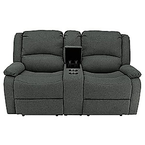 RecPro Charles 67" Double Recliner RV Sofa with Console and Cupholders | Zero Wall Loveseat for Camper | Wall Hugger Couch | Fifth Wheel Theater Seating | Replacement RV Furniture | Fossil Cloth