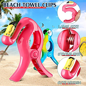 8 Pcs Beach Towel Clips for Towels Beach Chairs Flamingo Parrot Towel Clips Heavy Duty Towel Holders Portable Towel Clips Jumbo Size Towel Pin for Pool Beach Cruise Ship(Pink, Blue,Flamingo, Parrot)
