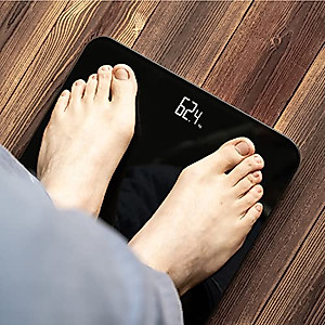 BAGAIL BASICS Bathroom Scale, Digital Weighing Scale with High Precision Sensors and Tempered Glass, Ultra Slim, Step-on Technology, Shine-Through Display - 15Yr Guarantee Black