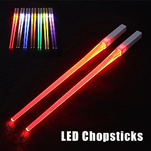 Lightsaber Chopsticks - Reusable LED Light Up Chopstick W/ Removable Handle, Lightweight & Portable BPA Free Foodgrade Safe Chopstick, for Kitchen Dinner Party Daily Use (WHITE)