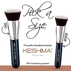 Flat Top Kabuki Foundation Brush By KESHIMA - Premium Makeup Brush for Liquid, Cream, and Powder - Buffing, Blending, Flawless Face Brush