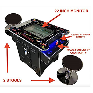 TOP US VIDEO ARCADES Full Size Commercial Grade Cocktail Arcade Machine 2 Player Retro 412 Games 22" LCD Screen Tempered Glass 2 Stools Included 5 Year Warranty Black