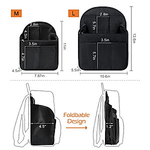Surblue Backpack Organizer Insert Liner Hanging Travel Rucksack Purse and Handbag Insert Pocket, High-capacity Divider Foldable Nylon Shoulder Bag Organizer for Men and Women, (Black, M)