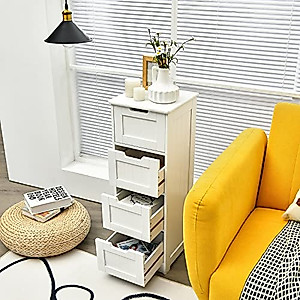 Nightstand Bedside Table Drawer Cabinet Bathroom Floor Cabinet Free-Standing Side Storage Organizer With 4 Drawers Simple Design And Classic Style Fits Well With Any Home Decor Storage Tower Dresser