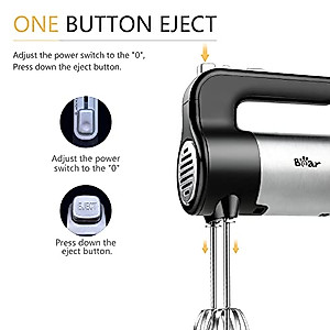 Bear Hand Mixer Electric, 5 Speed with Turbo Powerful Electric Hand Mixer with Storage Base, 4 Stainless Steel Accessories, Easy Eject, Black