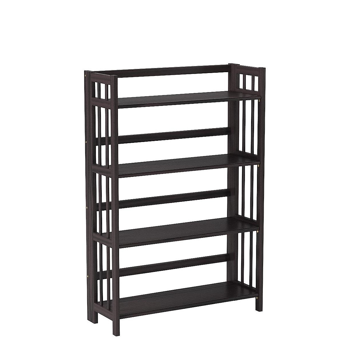 Stony Edge 4-Tier Folding Bookshelf | Espresso Wood Finish | 45x32x11.5 Inches | Book Shelf for Books and Trinkets | No Assembly Required | Foldable & Small Bookshelf for Home and Office