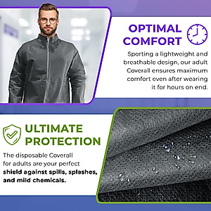 AMZ Medical Supply Gray Disposable Coveralls, 2X-Large. Pack of 5 Lab Coveralls Disposable with Front Zipper and Elastic Wrists. 50 GSM Polypropylene Painters Suit Disposable. Hazmat Costume Adult