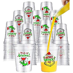 VDESFUEBY Green Christmas Party Supplies,12oz Christmas Party Cups Drink Up Disposable Clear Plastic Cups for Halloween Party Table Supplies (40PCS)