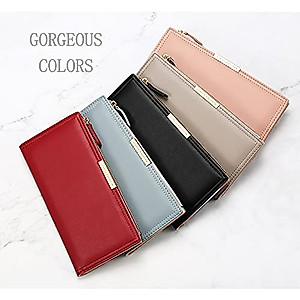 Mokoze Women'S Zipper Magnetic Closure Wallet Clutch Bag Storage Bag Long Bi-Fold With Change Pocket Small Women'S Walle（Black）