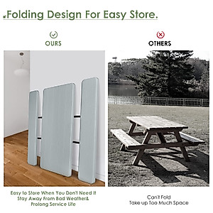 S AFSTAR Folding Picnic Table Bench Set, Foldable Picnic Table with 2 Benches, Outdoor Table and Bench W/Steel Frame & Wood-Like Texture Tabletop, Camping Table Chair Set for Garden Patio Lawn (Black)