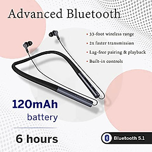 Santana SUENOS by Carlos Santana Wireless Earbuds with Patented 3D Supernatural Sound, 9H Battery, Bluetooth Headphones, Built in Mic, Integrated Remote, Silicone Neckband, Magnetic Earbuds