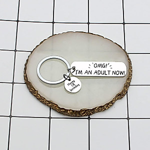 Lumengqi 18th Birthday Keyring, Stainless Steel OMG! I'm An Adult Now! Keychain, Bar Mitzvah Present Keychain, 18th Birthday Gift Key Ring for Women Men Girls Boys