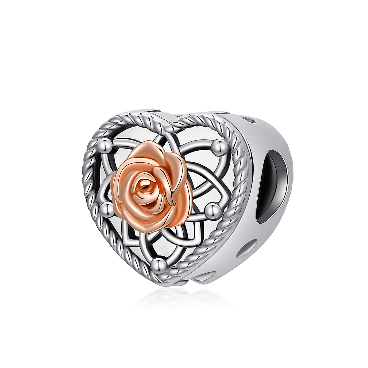 MBSUUH Personalized Rose Birth Flower Photo Charms Fit Snake Bracelet Necklace 925 Sterling Silver Customized Heart Shape Floral Picture Bead Christmas Charm