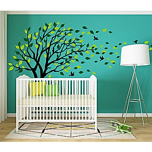 LUCKKYY Tree Blowing in The Wind Tree Wall Decals Wall Sticker Vinyl Art Kids Rooms Teen Girls Boys Wallpaper Murals Sticker Wall Stickers Nursery Decor Nursery Decals (Black)