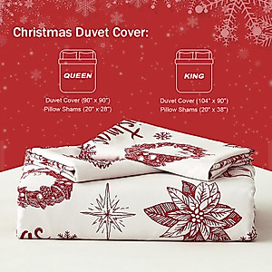 WONGS BEDDING Christmas Duvet Cover Set King, 3 Pcs Red Christmas Bedding Set with Elk, Snowflakes, Farmhouse, Soft Microfiber Comforter Cover Set Includes with 2 Pillowcases (Not Comforter)