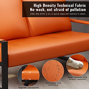 AWQM Mid-Century Loveseat Sofa, Faux Leather, Orange, 2-Seat, Small Couch for Bedroom, Office, Living Room, Sofa