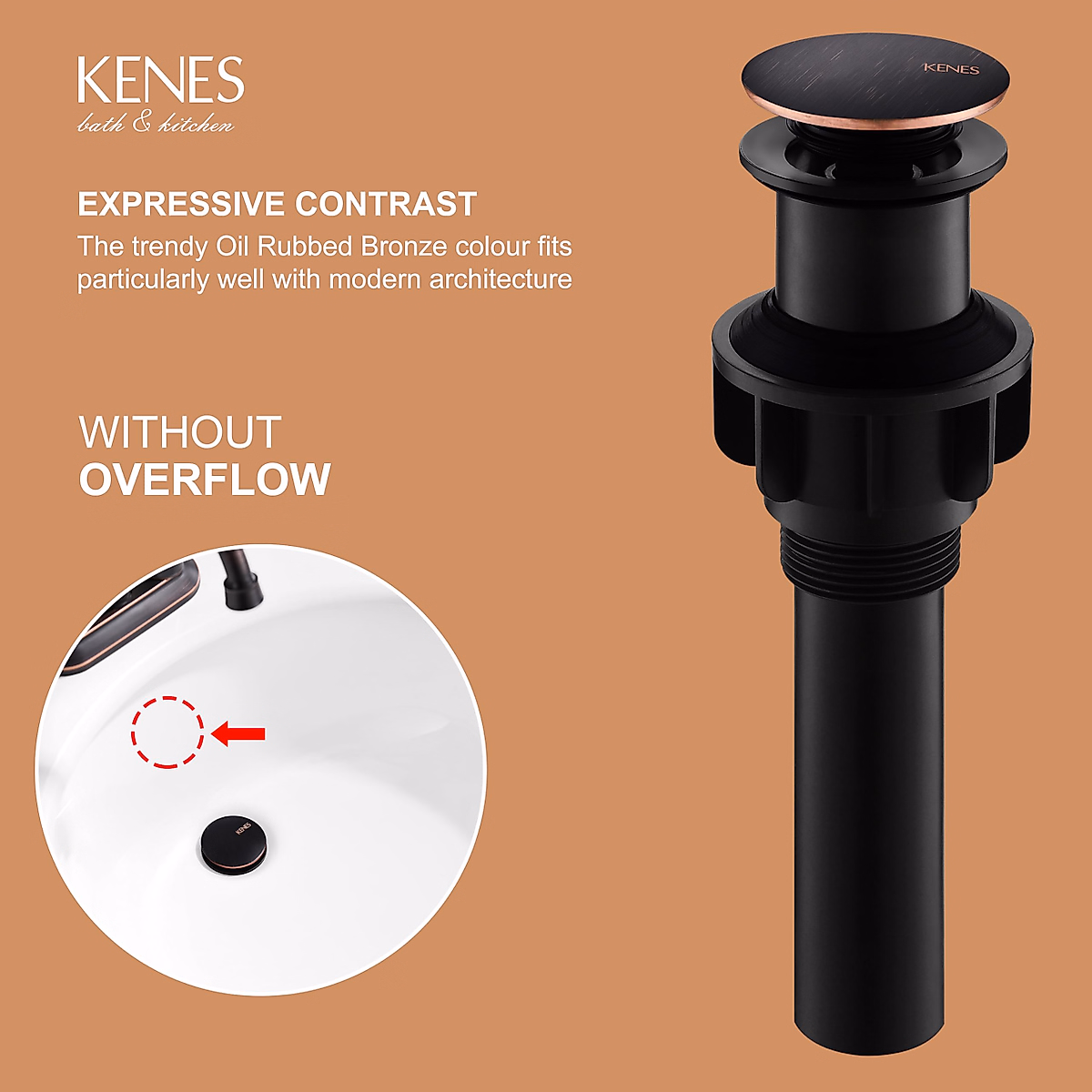 KENES Oil Rubbed Bronze Bathroom Vessel Pop Up Sink Drain, Vanity Faucet Sink Drain Stopper, Sink Drain Assembly Without Overflow Anti Clog Pop Up Drain