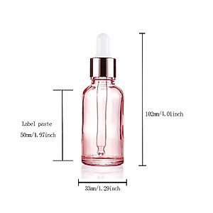 6 Pack,1Oz Pink Glass Dropper Bottle for Essential Oils,Empty Glass Eye Dropper Bottle Holder With Glass Reagent Pipette,Rose-Golden Caps Perfume Travel Vial Container-FREE Pipette,Funnel