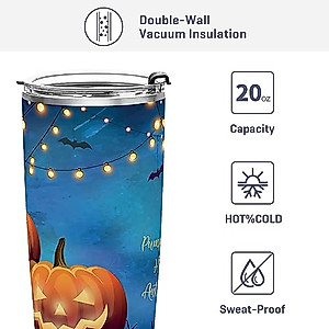 Jihqo Halloween Pumpkins Tumbler with Lid and Straw, Insulated Stainless Steel Tumbler Cup, Double Walled Travel Coffee Mug Thermal Vacuum Cups for Hot & Cold Drinks 20oz