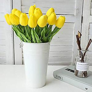 30PCS Real Touch Tulips PU Artificial Flowers, Fake Tulips Flowers for Arrangement Wedding Party Easter Spring Home Dining Room Office Decoration. (Yellow, 14" Tall)