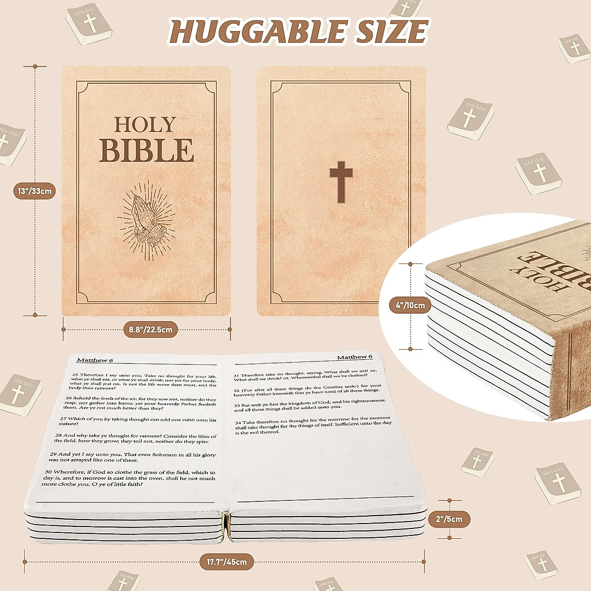 Children's Cartoon Plush Toy Throw Pillows, Christmas holiday Bible Book Pillow that Opens, Home Aesthetic Room Decorative Pillow, Kids Pillow, for Bedroom Sofa Cushion Chair Couch Bed (Brown)