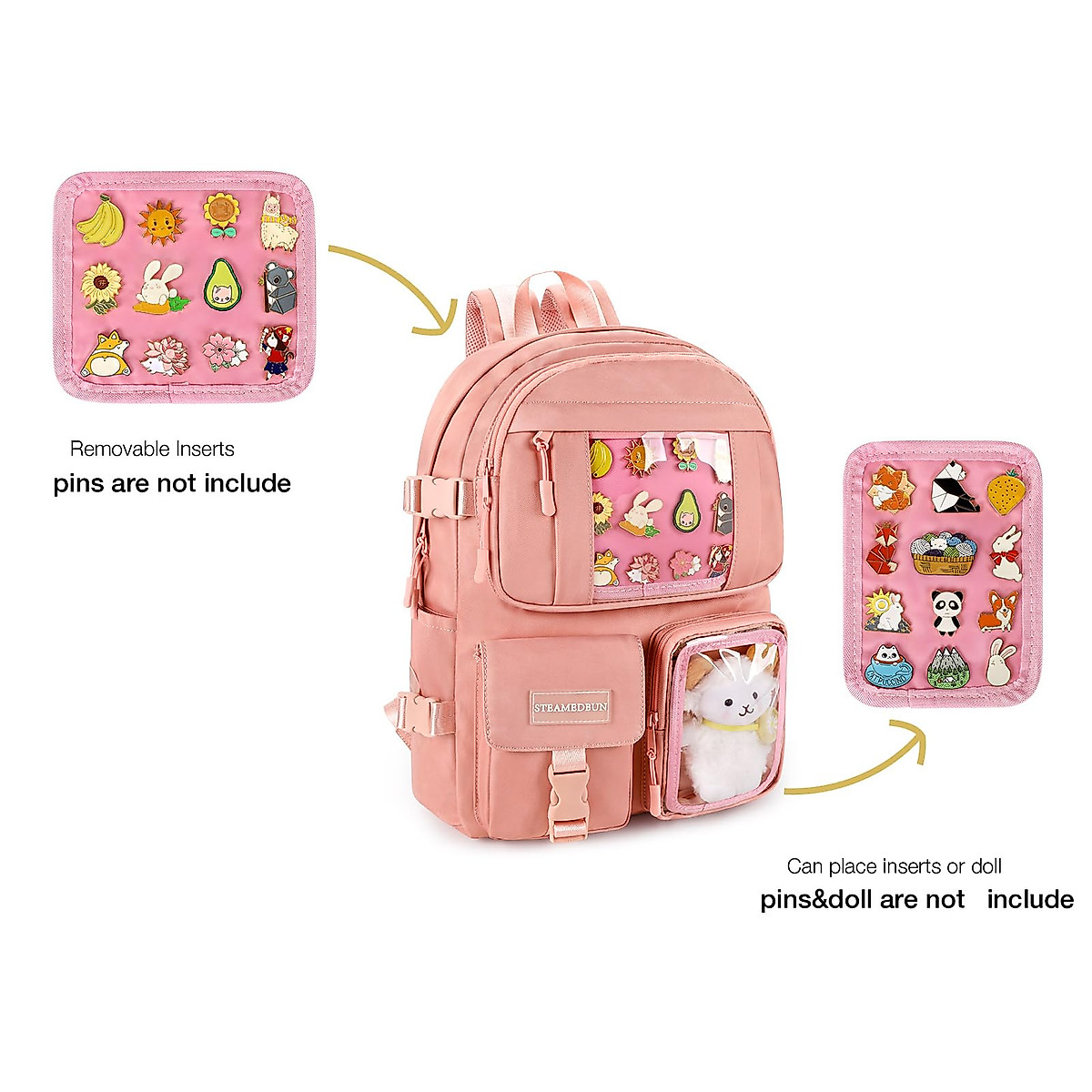 STEAMEDBUN Kawaii Backpack Cute Aesthetic Backpack for Girls,Ita Backpack with Inserts for School (without pins)