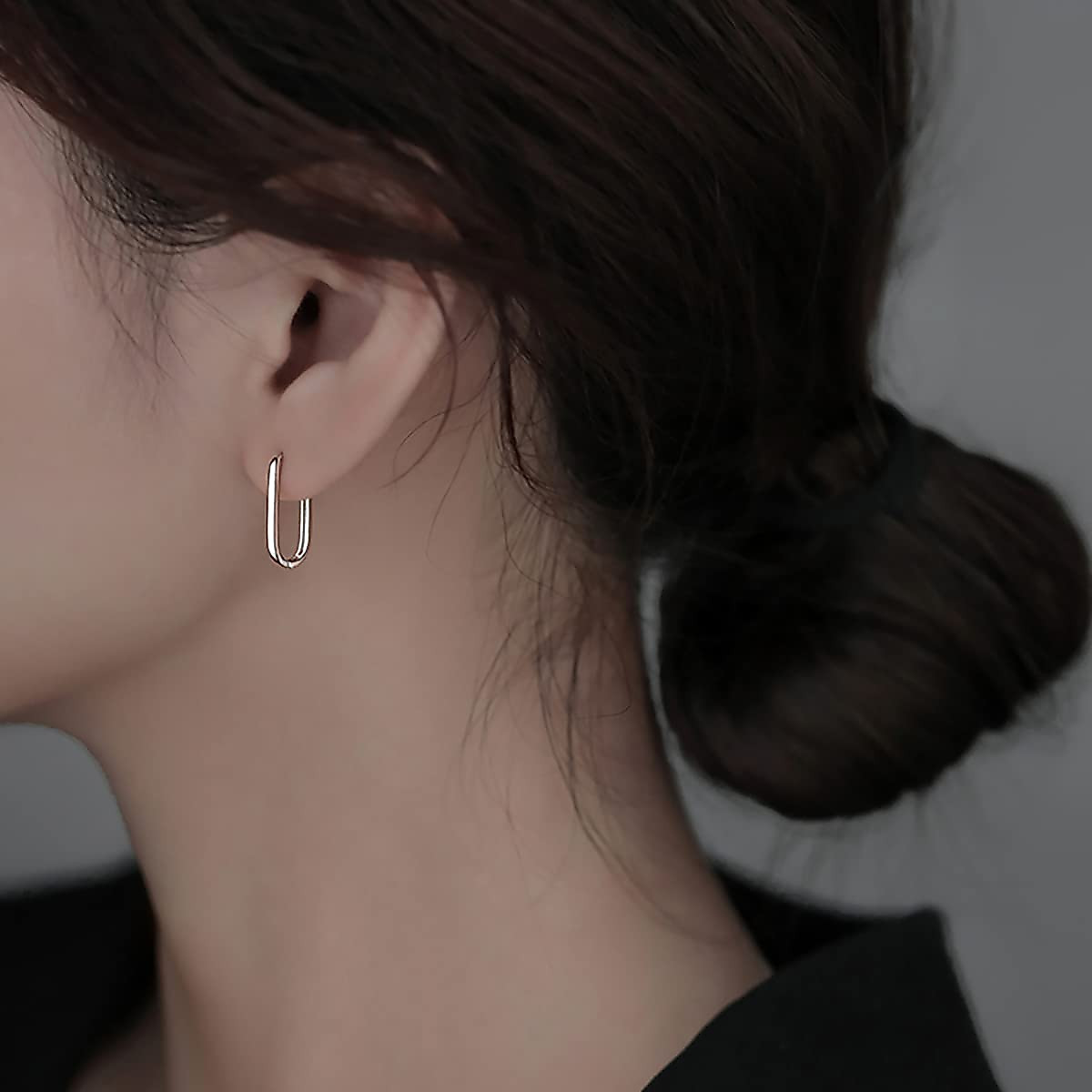 Reffeer 925 Sterling Silver U Hoop Earrings for Women Teens Minimalist Square Hoop Earrings U Huggie Earrings (A-Silver)