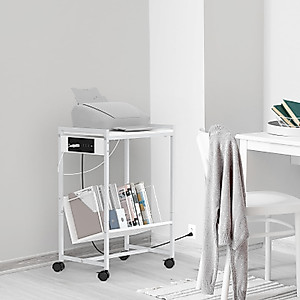 CADUKE White Record Player Stand with Vinyl Storage Turntable Stand with Record Storage 2 Tier Modern Vinyl Record Table Stand End Table with Charging Station for Living Room Bedroom