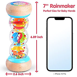 Rainmaker - 7 inch Wooden Rain Stick Montessori Toys for Babies 6-12 Months,Baby Rattle Shaker Sensory Developmental Toy,Raindrops Musical Instrument baby musical toys for 1 year old toddler kids