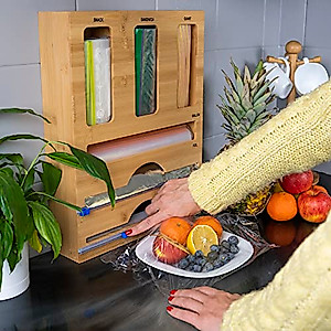 Spotted Armadillo Ziplock bag Organiser and Foil Dispenser - 6 in 1 Design - 3 Drawer Dividers Gift - for Quart, Gallon, Sandwich, Freezer size bags and Kitchen Rolls 12 inches wide